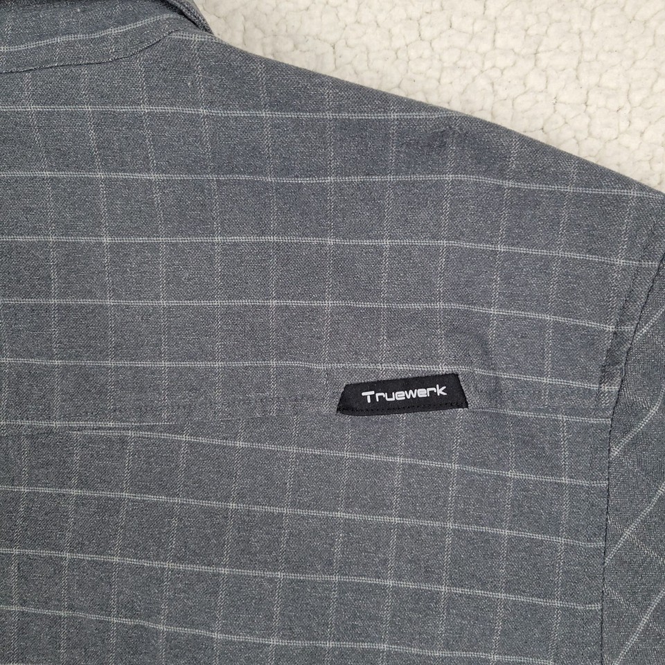 Truewerk Shirt Mens L Gray Plaid Tech Flannel Snap Button Workwear Edo | eBay