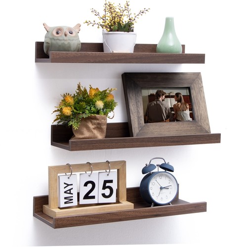 Picture Ledge Shelf Rustic Floating Shelves Set Of 3 Walnut Photo Ledge ...