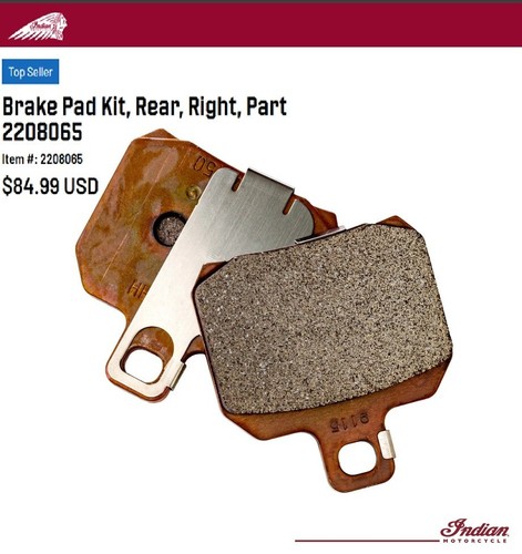 Indian Motorcycle OEM FTR 1200 Brembo Brake Pad Kit, Rear, Right, Part ...