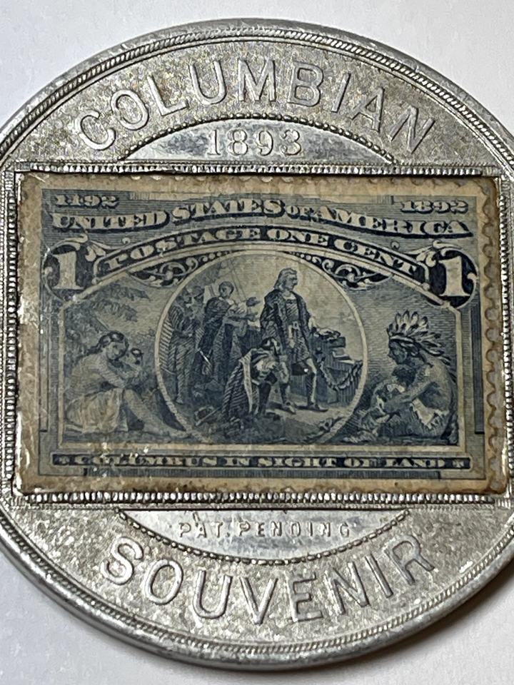 1893 Chicago *World's Columbian Exposition* Souvenir w/ Encased Postage ...
