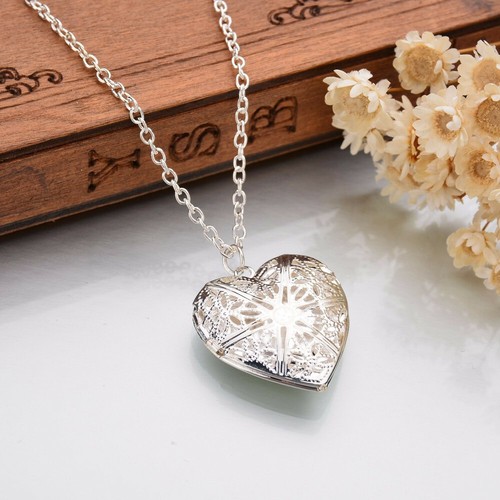 Heart Shaped Picture Locket Box Lovely 5 SP Photo Frame Setting Pendant ...