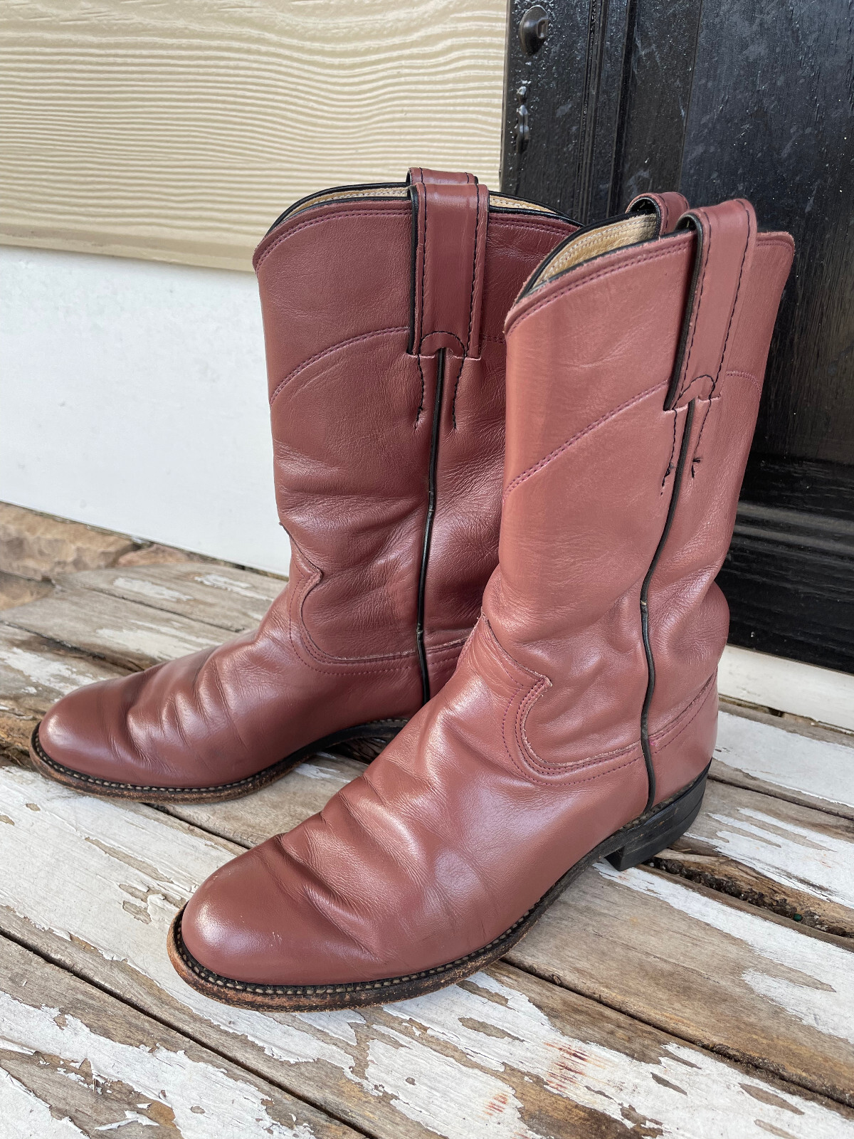 JUSTIN Women's Leather Cowboy Western Roper Boots #L3760, sz 5C - rose ...