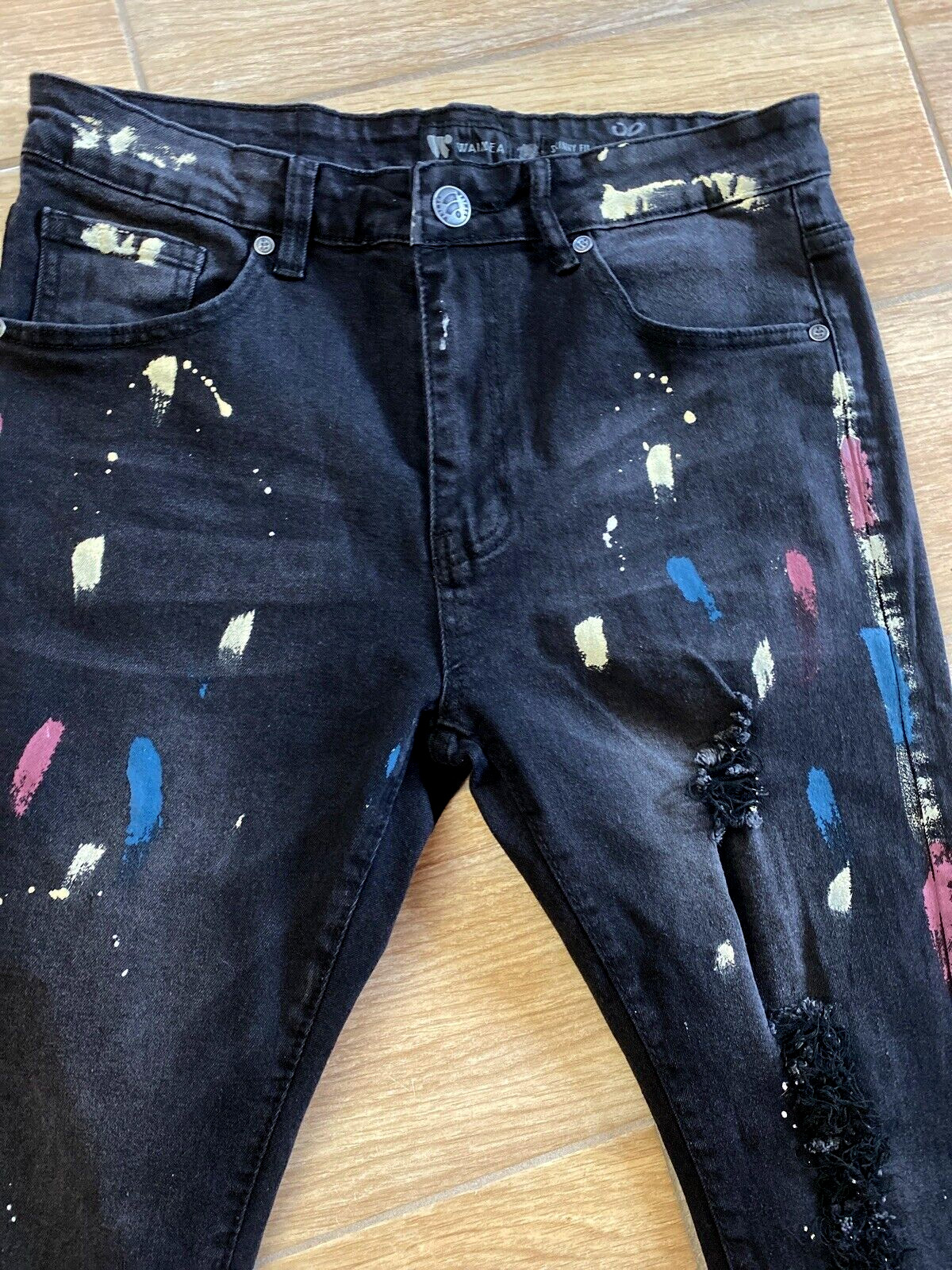 Waimea Vintage Wash Paint Splatter Skinny Fit Jeans B… - Gem