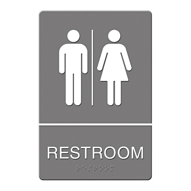 Ada Sign Restroom Symbol Tactile Graphic Molded Plastic 6 X 9 Gray 4812 ...
