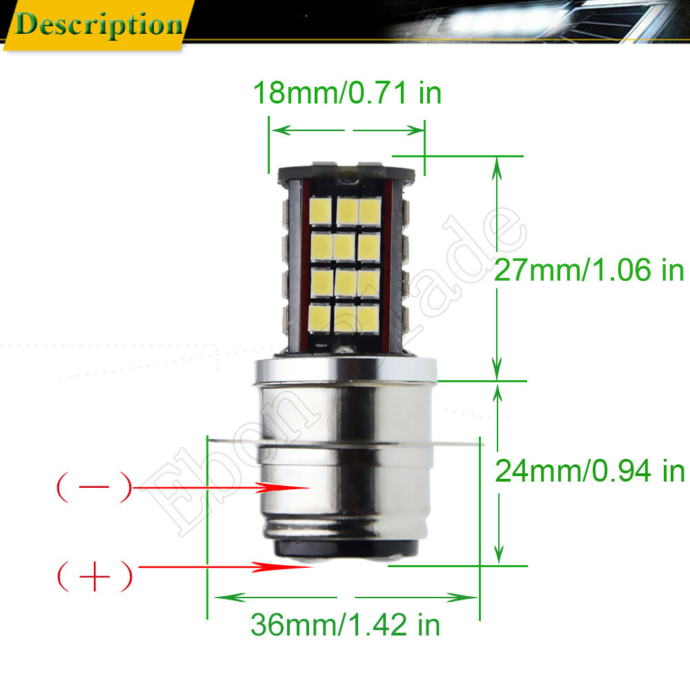 2x P36D 2835 56SMD LED White Headlight High/Low Beam Light Bulb 6V DC ...