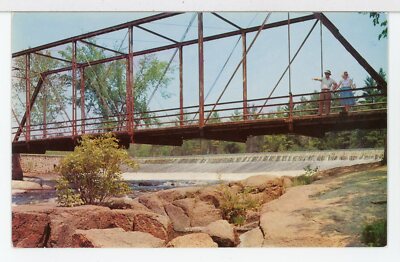 Couple Enjoy View from Bridge over Wolf River near Keshena, WI 1950s ...