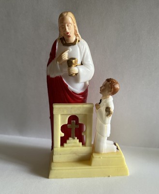 Vtg. Hong Kong Plastic Mold Jesus & Little Boy First Communion Statue 5 ...