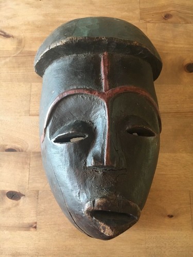Carved African Tribal Mask Wood Wall Art Slanted Eyes Whistler Lips ...