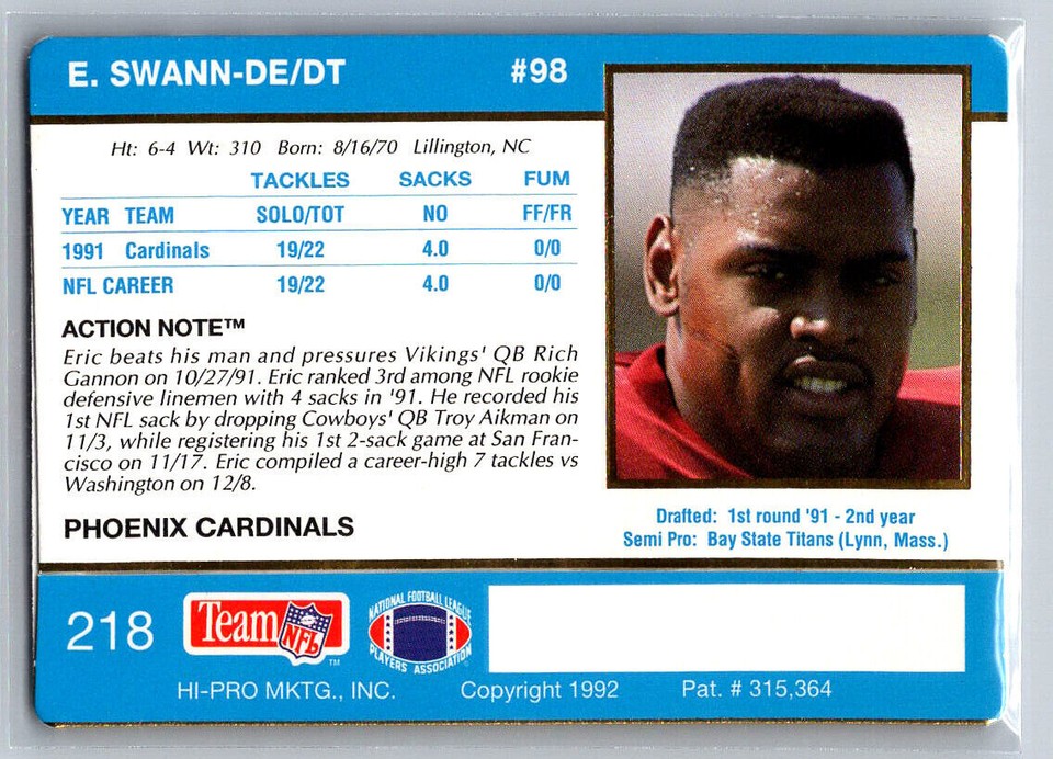 # 218 Eric Swann Phoenix Cardinals 1992 Action Packed | eBay