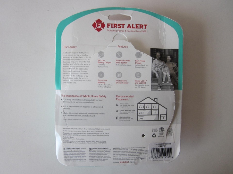 First Alert PRC710 Carbon Monoxide Detector Alarm with Built-In 10-Year ...