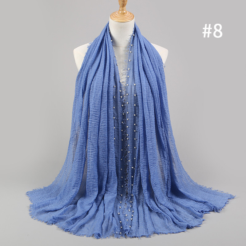 55 Colors Women Cotton Scarf Wrinkled Beaded Shawls Muslim Crinkle Head ...