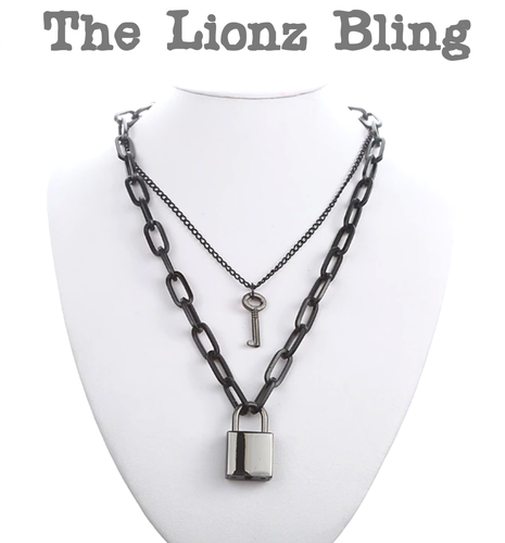 Punk Rock Emo Goth Black Double Chain Necklace with Padlock & Key ...
