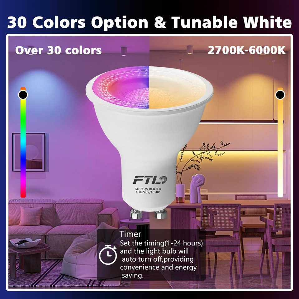 GU10 LED Bulbs Color Changing Light Bulbs with Remote Control Dimmable ...