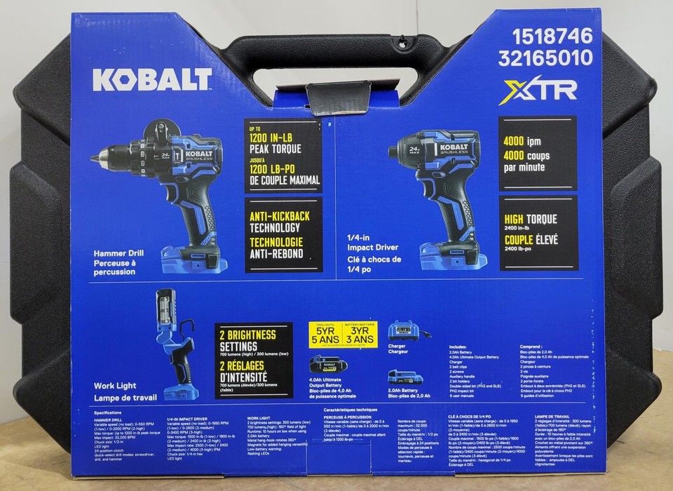 NEW Kobalt XTR 24V MAX Brushless 3-Tool Combo Kit w/ Batteries ...