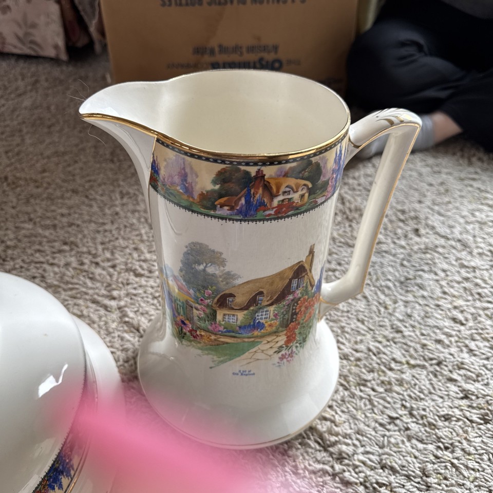 Antique Wash Basin Set Hand Painted Bowl Jug Pitcher Set Falcon Ware ...