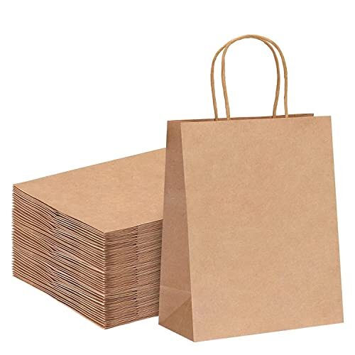 50Pcs Brown Kraft Paper Gift Bags w/ Handles, 5.9x3.2x8.3Inch for Small ...