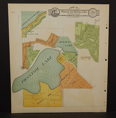 Wisconsin Waukesha County Map Phantom Lake Dbl Side 1930 Q8#35 | eBay