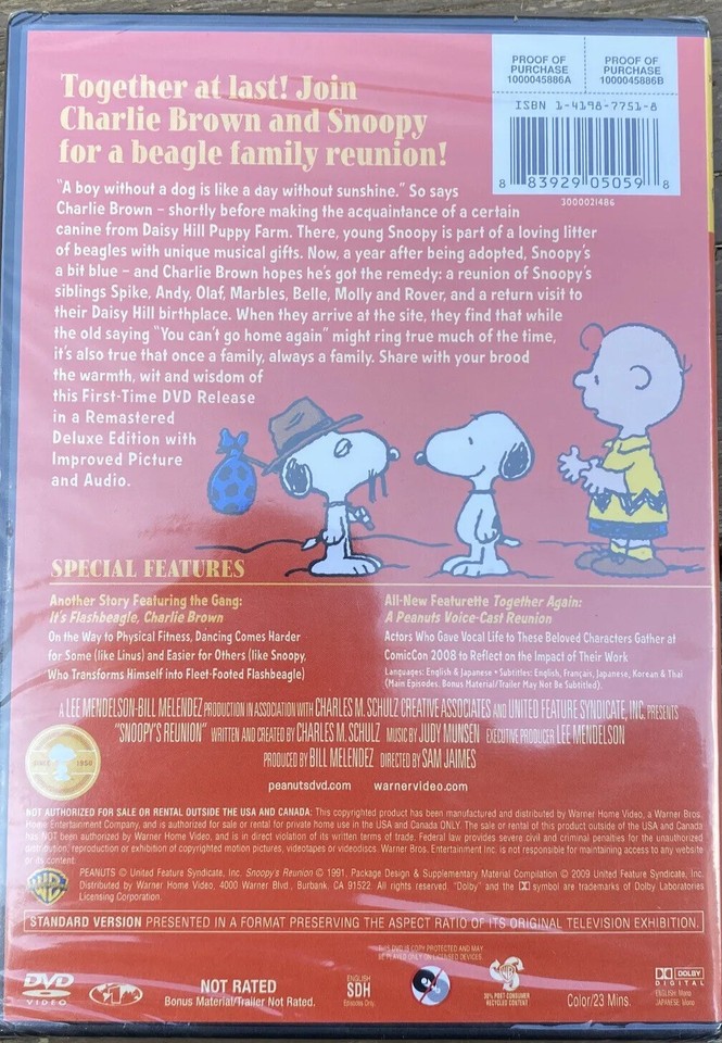 Peanuts: Snoopy's Reunion (DVD, 1991) Remastered Deluxe Edition BRAND ...