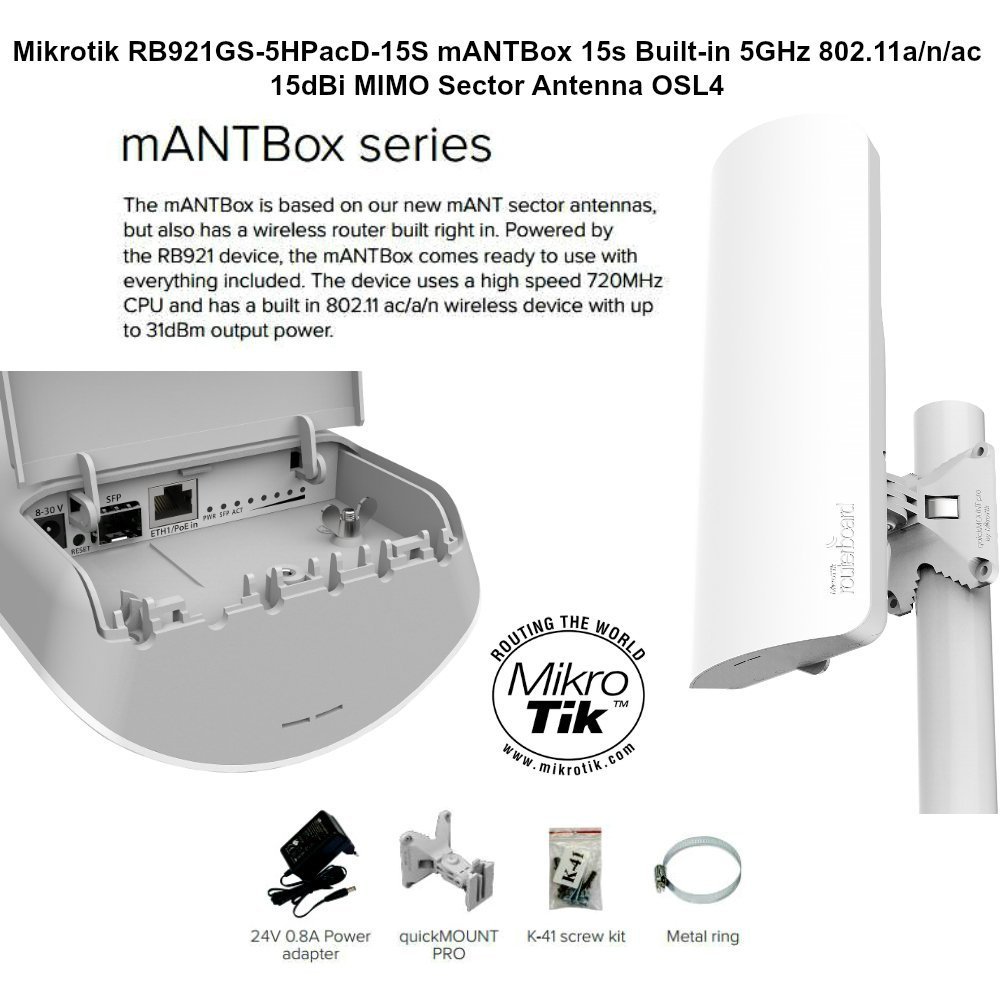MikroTik mANTBox 19S (RB921GS-5HPACD-19S-US) 5GHz MIMO Sector Antenna ...