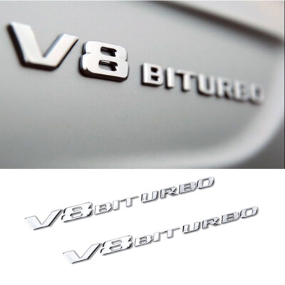 2pcs Chrome V8 BITURBO Letters Fender Emblem Badge Emblems for MB AMG ...