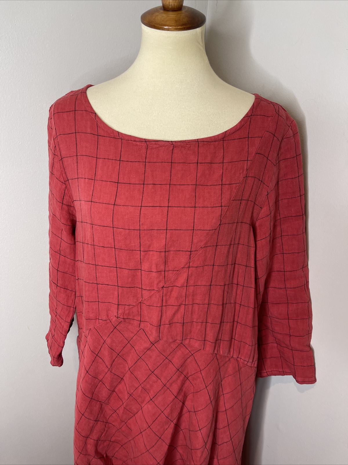 Lisa Bayne Linen Langenlook 3/4 Sleeve Dress Red Wind… - Gem