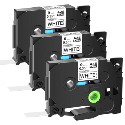 3PK TZ-221 TZe 221 9mm For Brother P-Touch Black on white Label Tape 0. ...