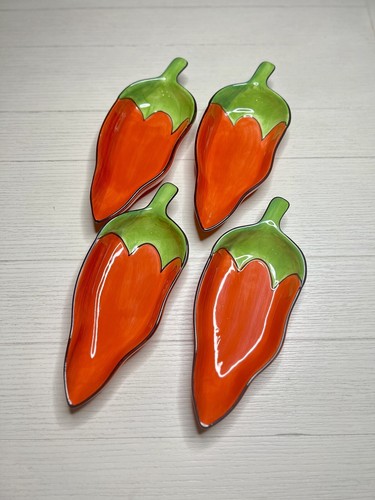 Set of 4 Clay Art “Chili Fiesta” Hand Painted Chili Pepper Shaped Bowls ...