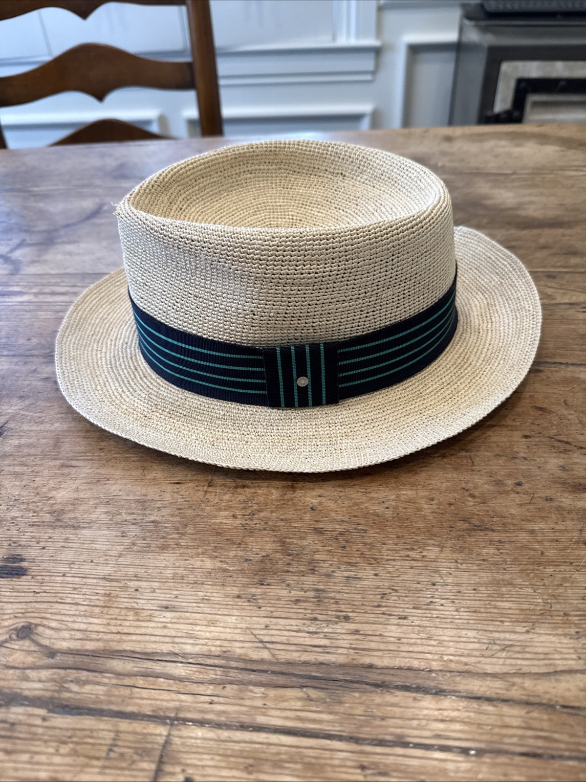 Hermès Women’s Straw Hat Size 58 Green & Navy - Gem