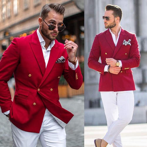 Red Double Breasted Men Suits Party Formal Blazer 2 Pcs Wedding Groom ...