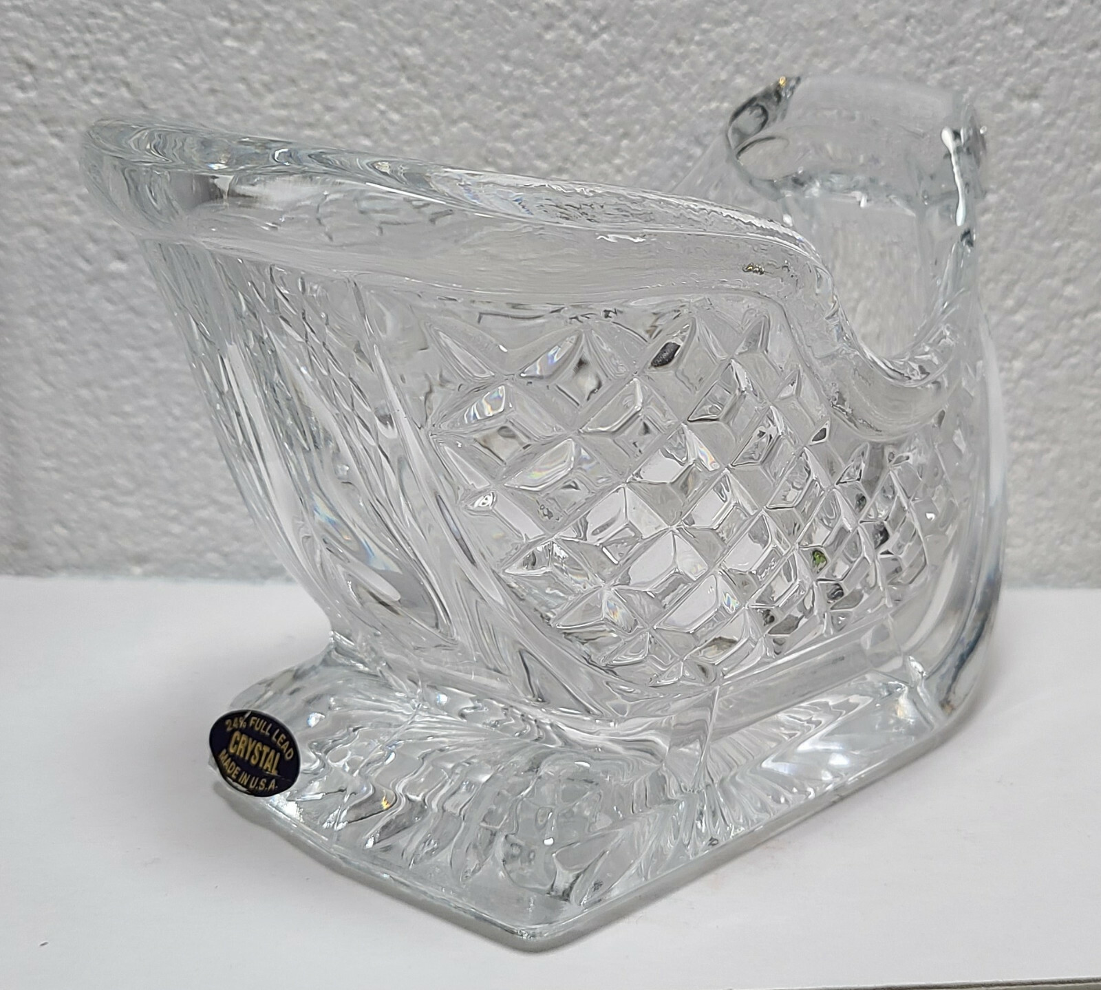 VTG Crystal Glass Sleigh Holiday Centerpiece Candy Dish Heavy 24% ...