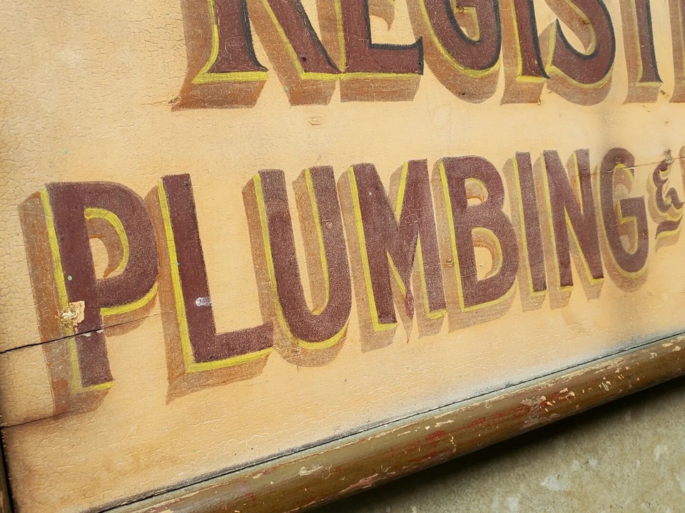1890s DOUBLE-SIDED PAINTED WOOD PLUMBING & HEATING SIGN | eBay