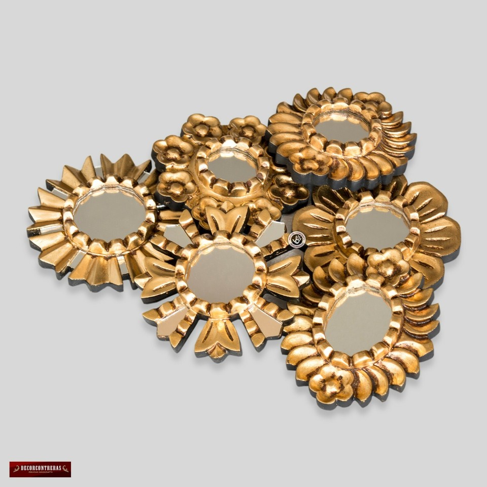 Small Sunburst Mirror set 6 "Gold Sun", Handmade Round mirror Wall 6in ...