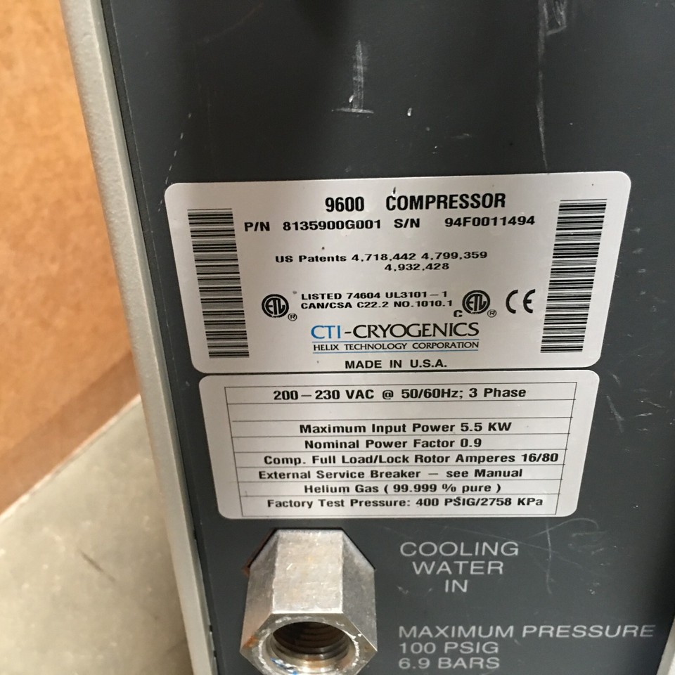 CTI-Cryogenics 8135900G001 Helix 9600 Compressor, 200-230 VAC @ 50/60Hz ...