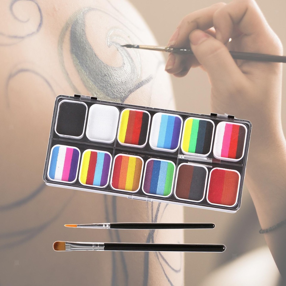 Face Body Paint Set Easy to Use Washable 12 Vibrant Colors with Brushes ...
