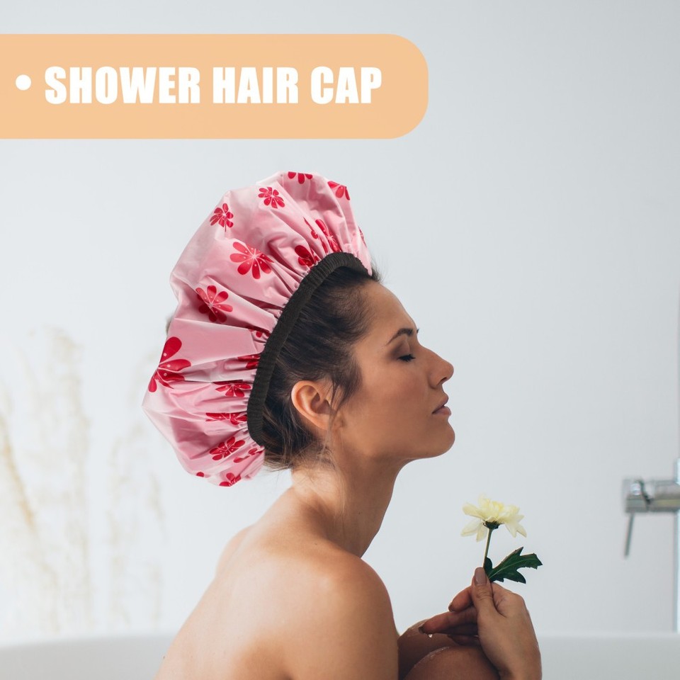 Shower Cap Hair Shower Cap Double Layers Hair Dry Wrap Reusable Shower ...