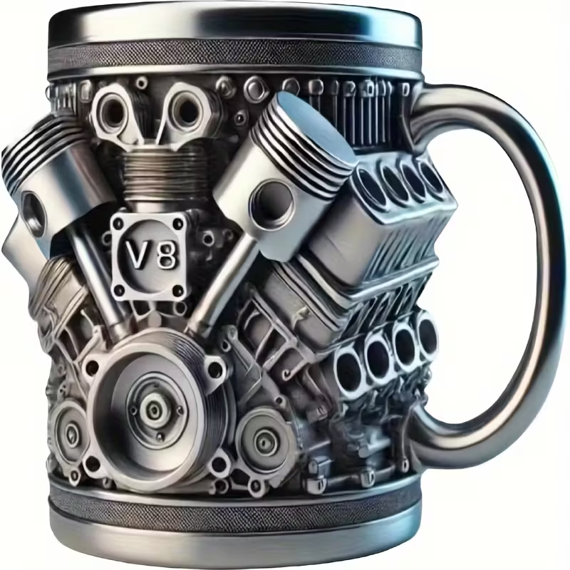 V8/V6 Engine Coffee Mug Silver Retro Coffee Mug Personalized Double ...