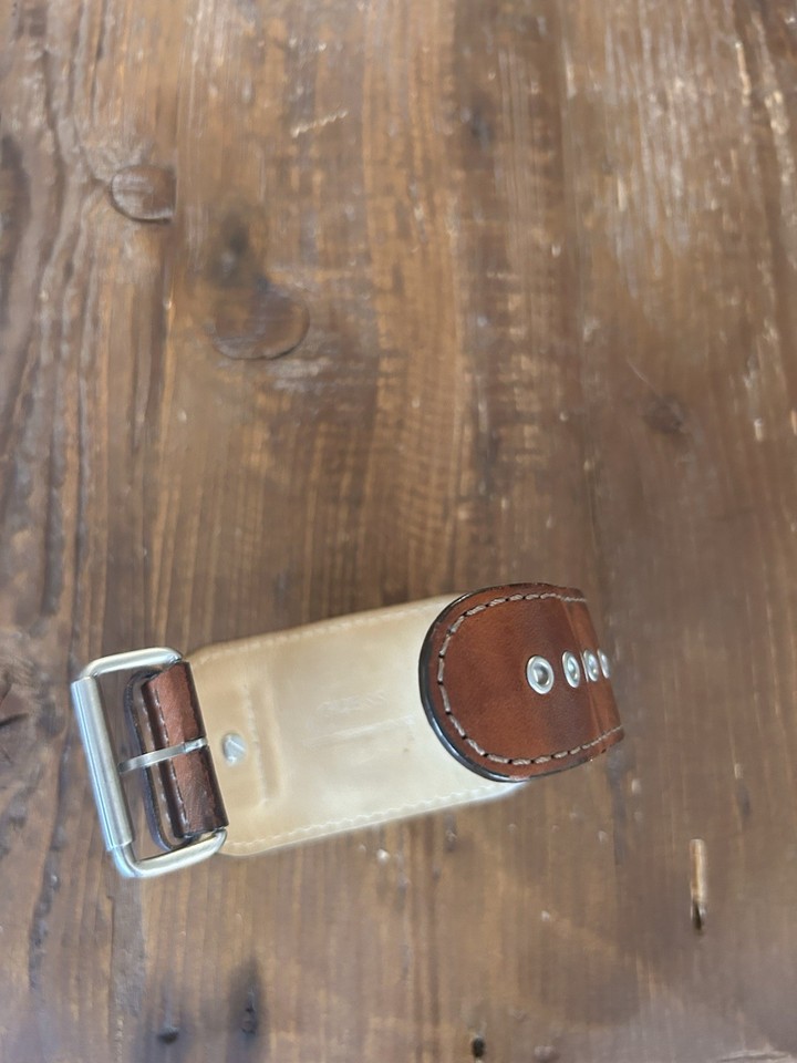 Guess Men Formal Brown Leather Cuff Strap Rectangular Quartz 49mm Watch ...