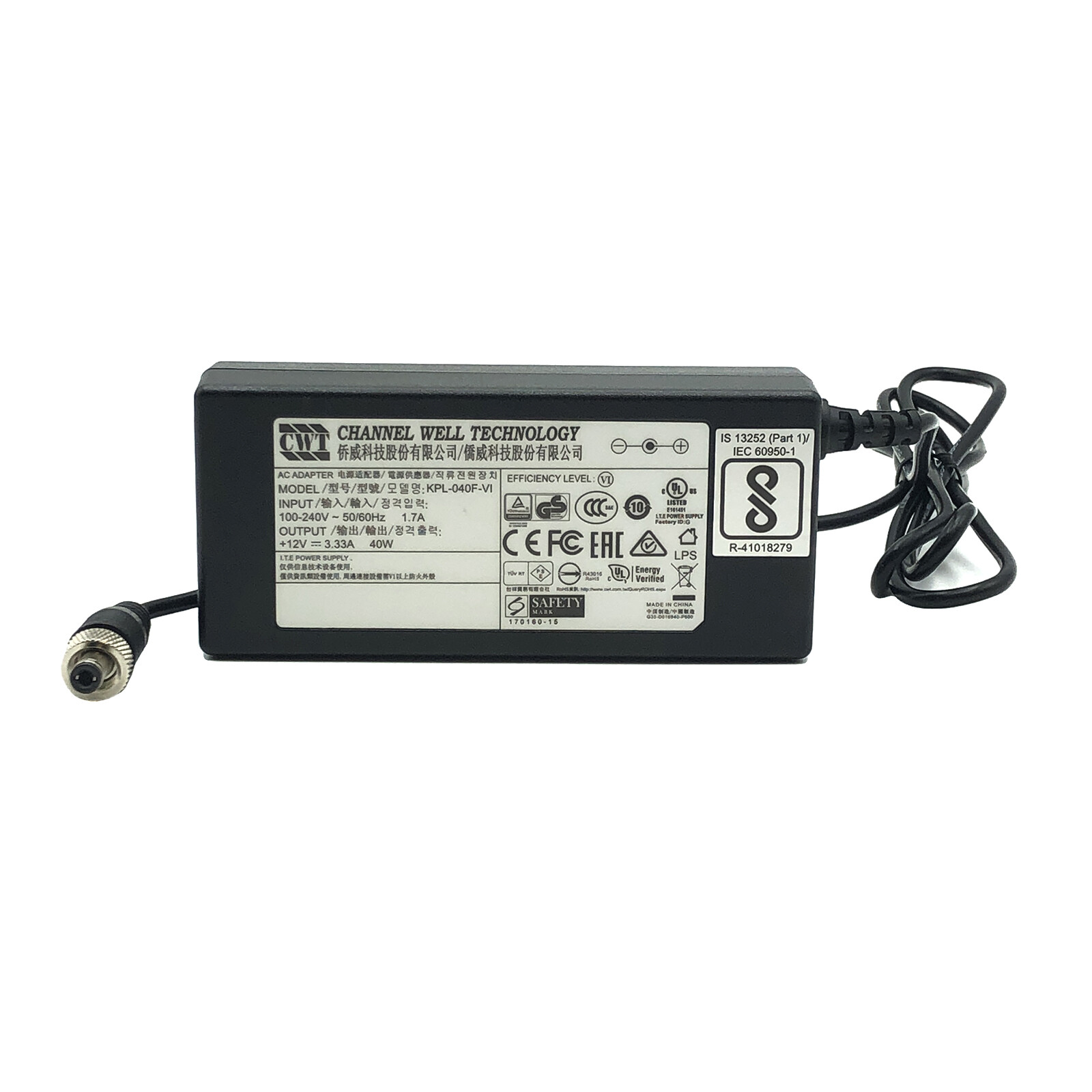 OEM Channel Well Technology KPL-040F-VI 40W 12V 3.33A 5.5 mm AC Adapter ...