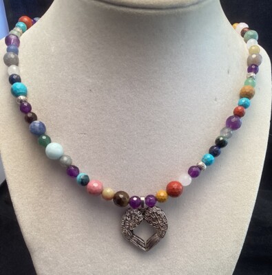 Sterling Silver Handmade Multi Faceted Stone Necklace With Heart ...