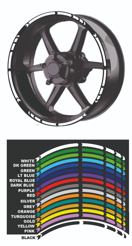 20 x Motorcycle Wheel Rim Tape Stickers . ANY COLOUR - 7-9 YEAR QUALITY ...