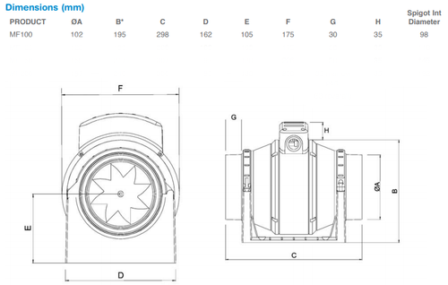 Manrose MF100T Mixed Flow In-Line Extractor Fan with Timer 100mm / 4 ...
