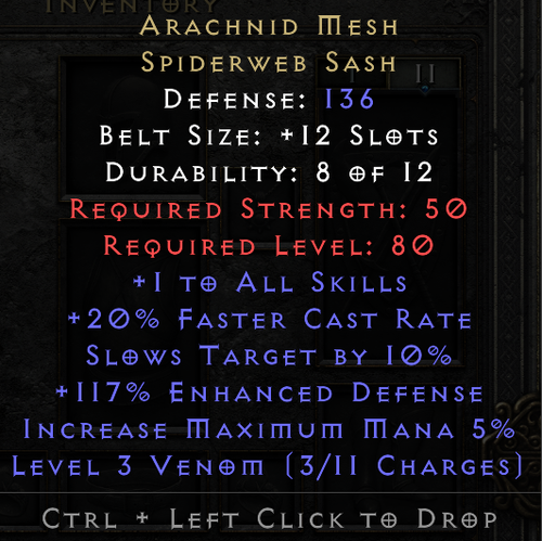 ARACHNID MESH Spiderweb Sash - Diablo 2 D2R Non-Ladder Softcore PC/PS ...