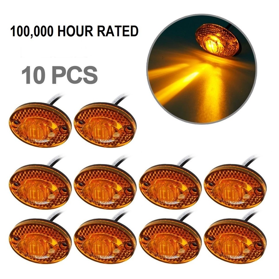 10-LED Mini Oval Amber Marker Lights Surface Mount NO CUTTING REQUIRED ...
