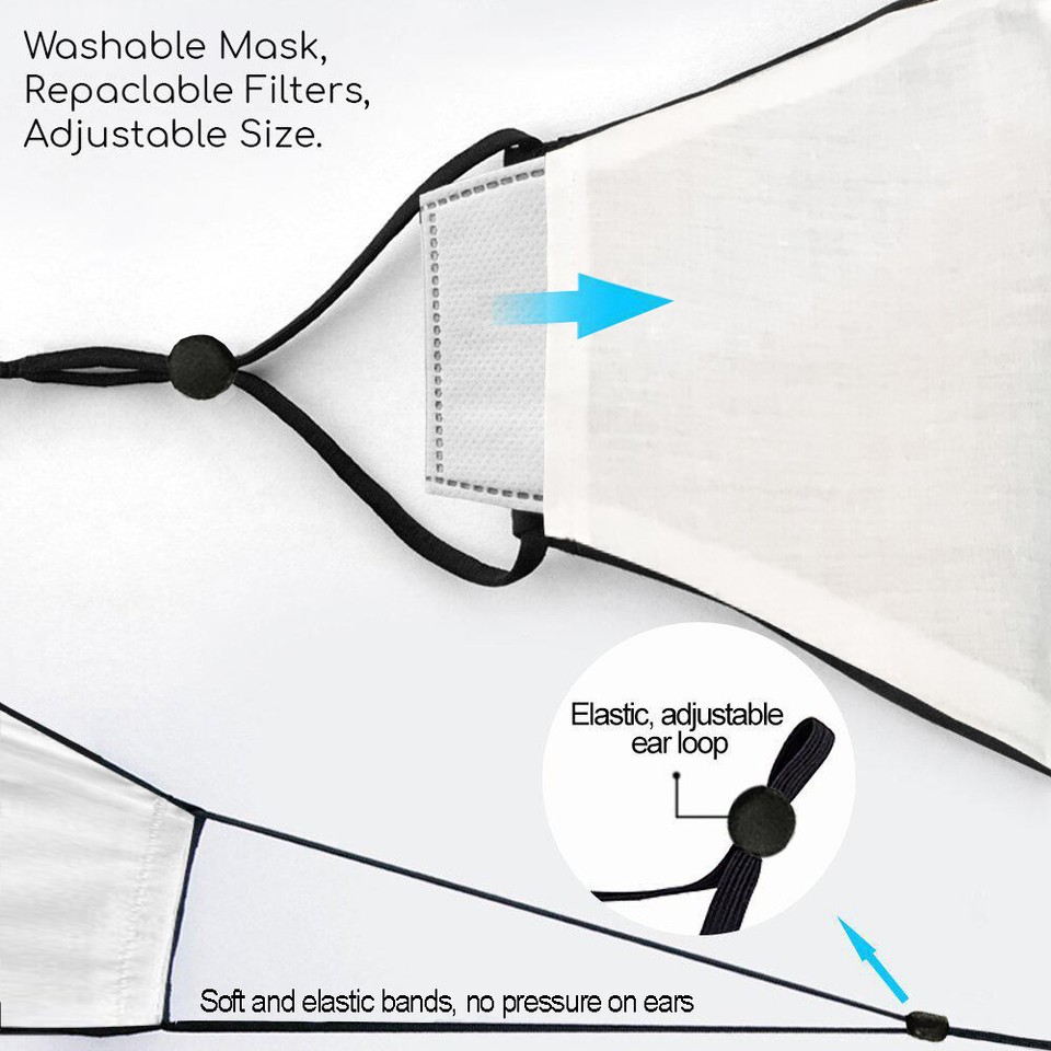 Face Mask Reusable Washable S/M/L/XL Adjustable 3D 100% Cotton Unisex ...