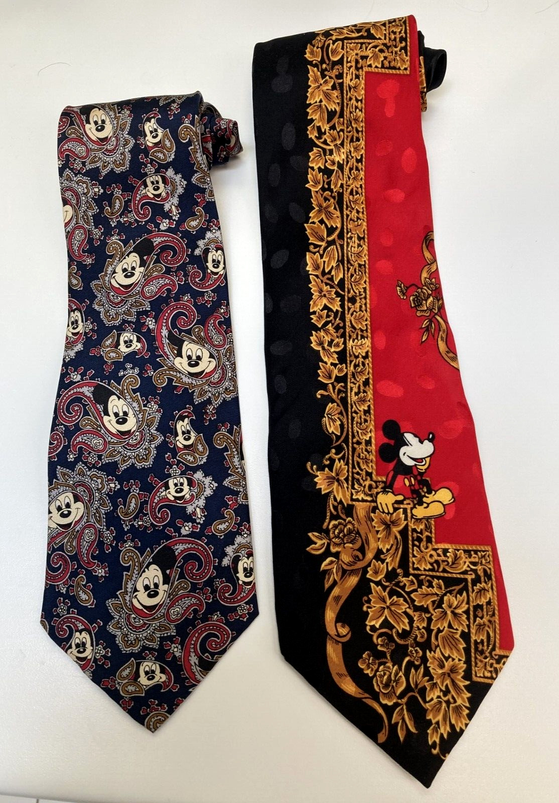 2 Vintage Disney Mickey Mouse 100% Silk Ties - gold a… - Gem