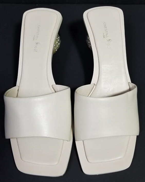 Kate Spade Look Ivory Leather Sandle Low Ball Clear Heel Filled W ...
