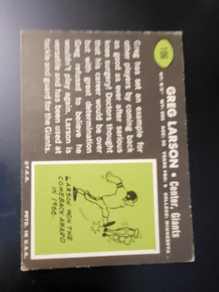 1969 TOPPS Greg Larson football card #106 | eBay