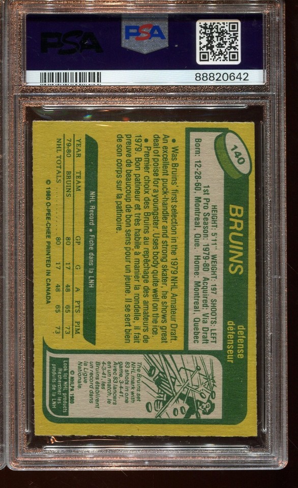 1980 OPC Ray Bourque Rookie Card PSA 9 Graded MINT O-Pee-Chee Hockey ...