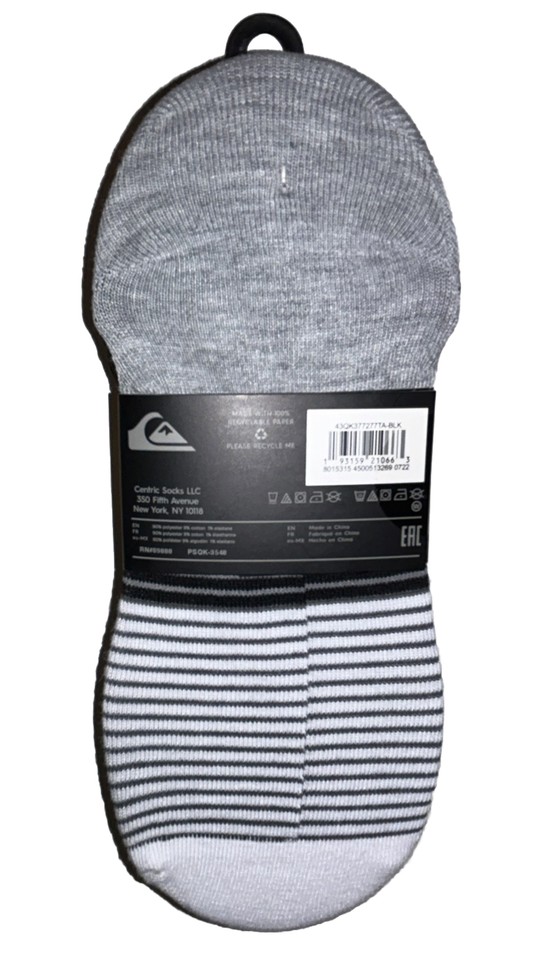 Quicksilver No Show Socks 5 Pair Men's 6-12 Black White Gray Mixed Surf ...