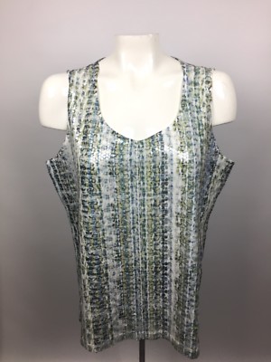 Chico's Womens Sz 2 Sequin Gray Shell Tank Top Polyester Blue Brown | eBay